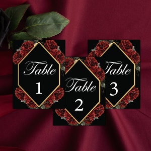 Red Roses Table Numbers Moody Wedding Table Numbers Floral Table ...
