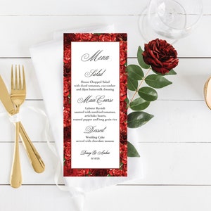 Red Roses Menu Card Burgundy Roses Menu Cards Printed Matte | Etsy
