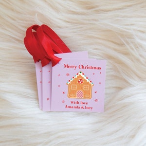 Pink Gingerbread House Tags| Pink Christmas Gift Tags| Pastel Holiday ...