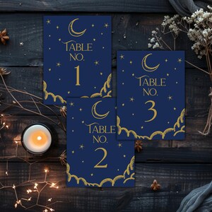 Celestial Wedding Table Numbers | Starry Night Table Numbers | Navy and ...