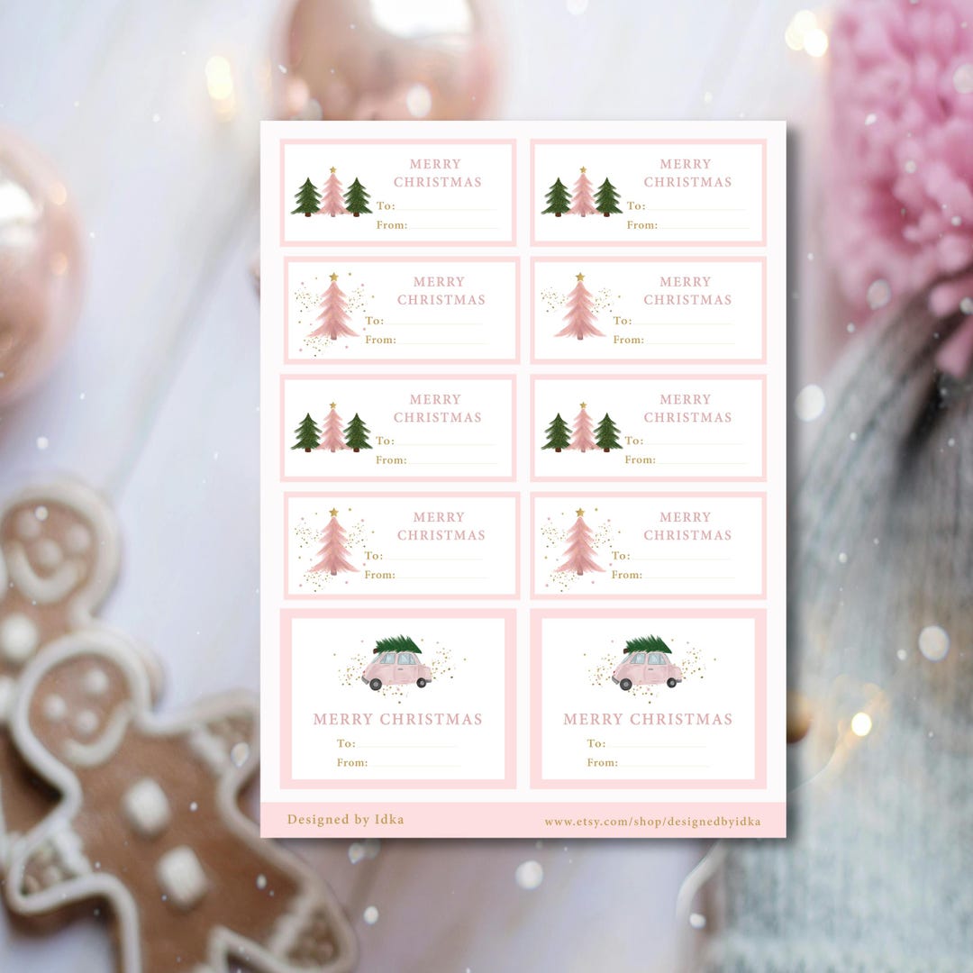 Pink Christmas Gift Tags Pink Christmas Gift Sticker Sheet 20 Holiday ...