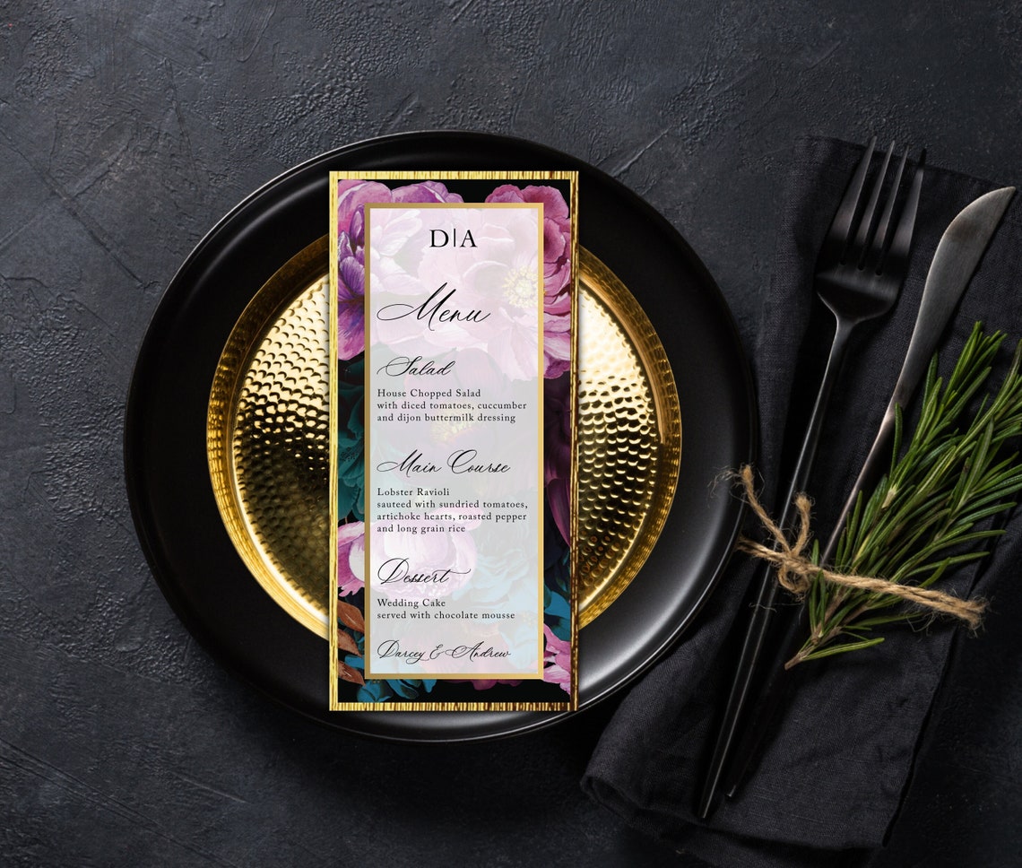 Jewel Tone Floral Menu Cards Moody Floral Wedding Menu Cards - Etsy