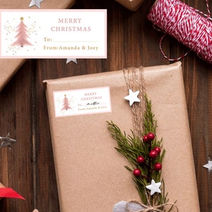 Personalized Pink Christmas Gift Tags Pink Christmas Gift Sticker Sheet ...