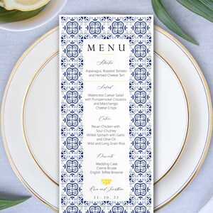 Mediterranean Blue Tile Menu Card | Lemon Wedding Menu Cards| Citrus ...
