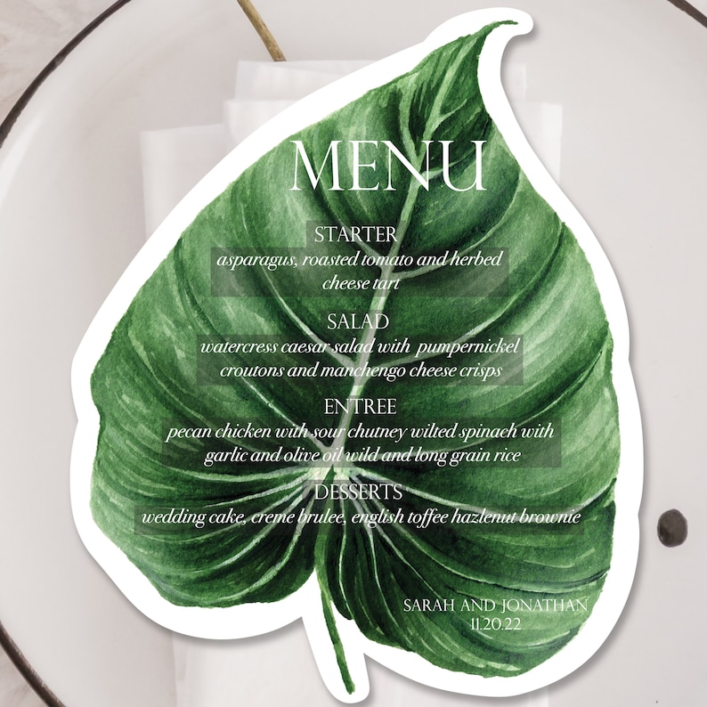 Printed Tropical Menu Card Monstera Leaf Shaped Menu Cards - Etsy