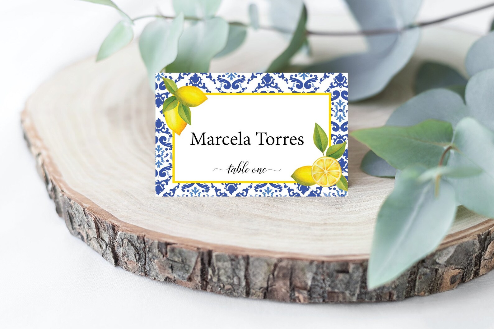 Mediterranean Place Cards Blue Tile Place Cards Lemon Place - Etsy