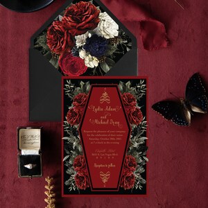 Red Coffin Wedding Invitation | Red Roses Gothic Invitation | Till ...