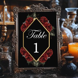 Red Roses Table Numbers| Moody Wedding Table Numbers| Floral Table ...