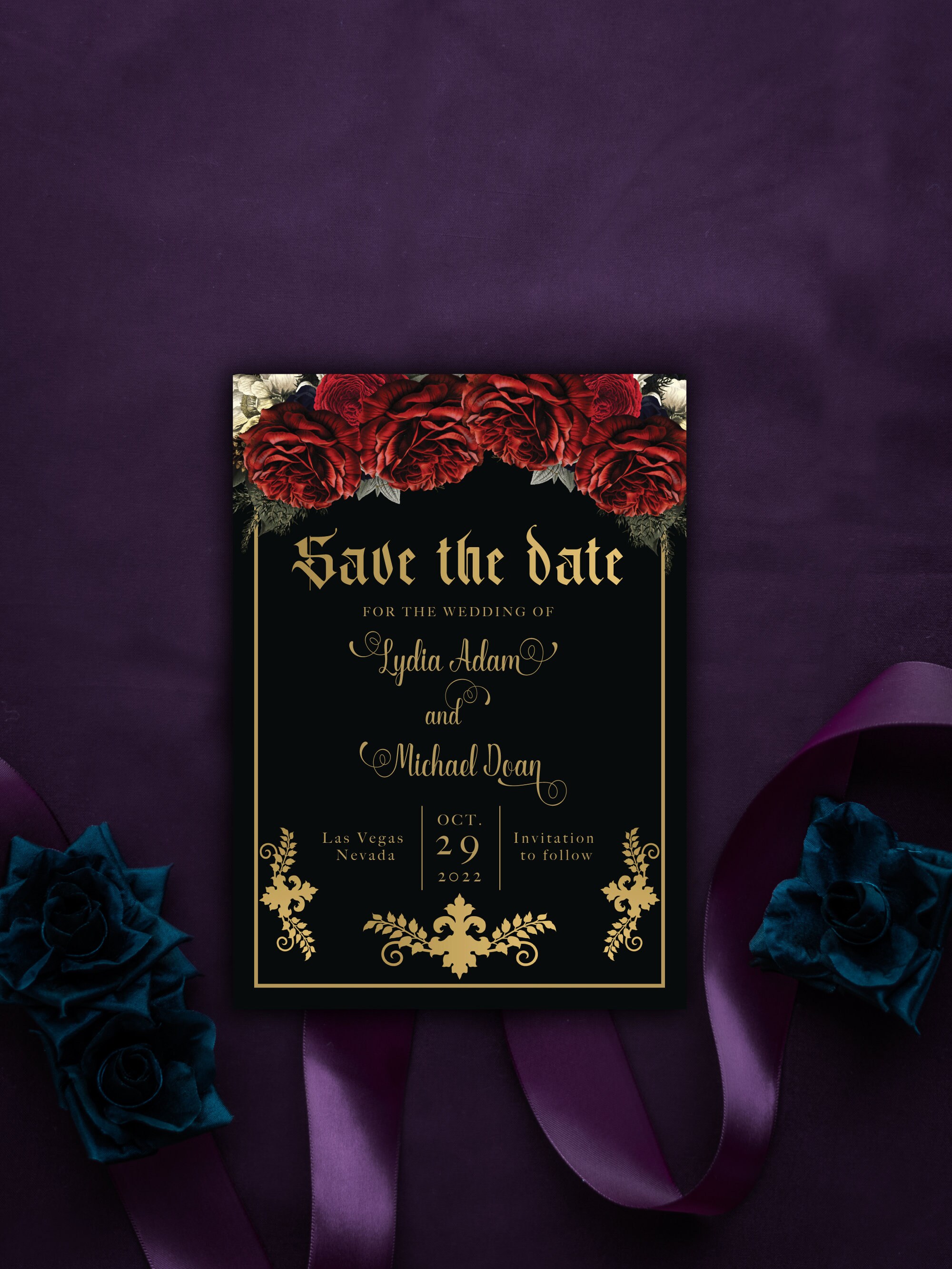 Gothic Red Roses Save the Date| Moody Roses Save the Date| Till Death ...