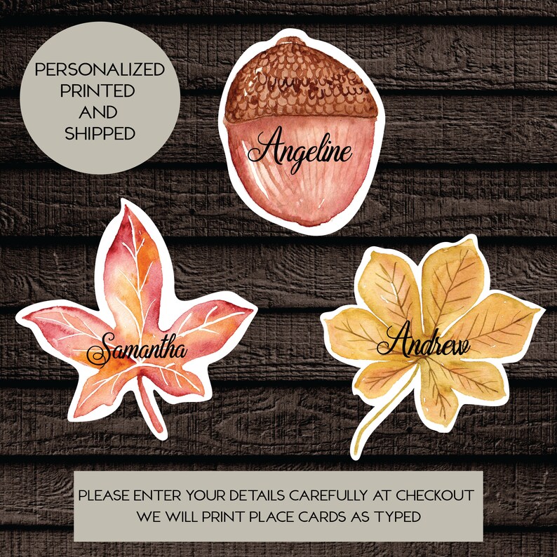 Maple Leaf Place Cards | Thanksgiving Place Cards | Fall Wedding Escort ...