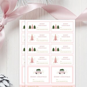 Personalized Pink Christmas Gift Tags Pink Christmas Gift Sticker Sheet ...