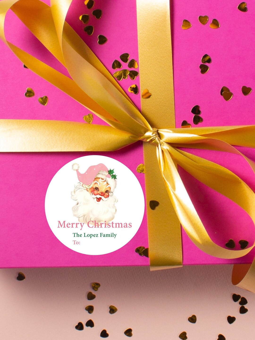 Pink Santa Gift Stickers Vintage Santa Present Stickers Retro Christmas ...