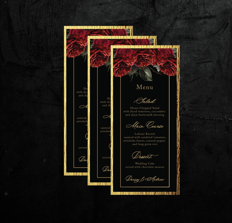 Red Roses Menu Card Moody Floral Wedding Menu Cards Wedding - Etsy