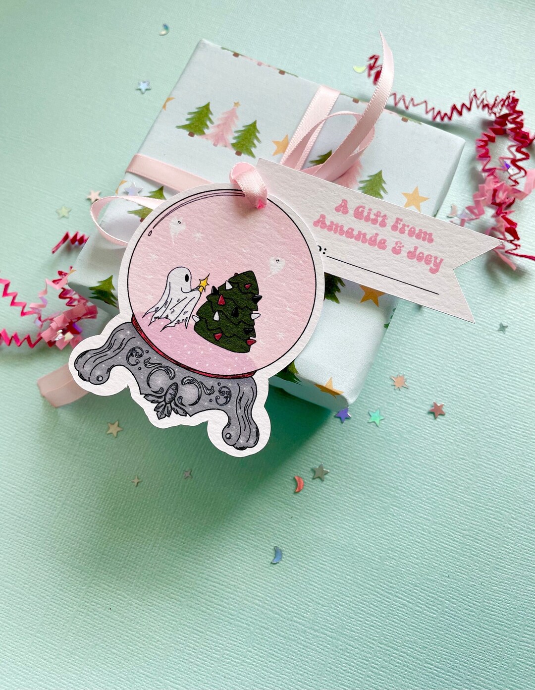 Christmas Ghost Gift Tags| Pink Christmas Spirit Gift Tags| Spooky ...