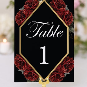 Red Roses Table Numbers Moody Wedding Table Numbers Floral Table ...