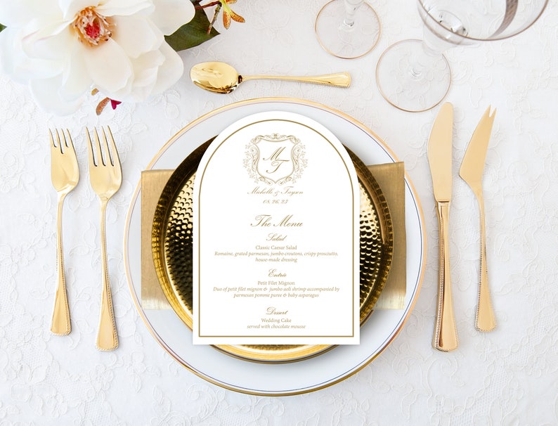Arched Wedding Menu Cards Gold and White Menu Cards Monogram - Etsy