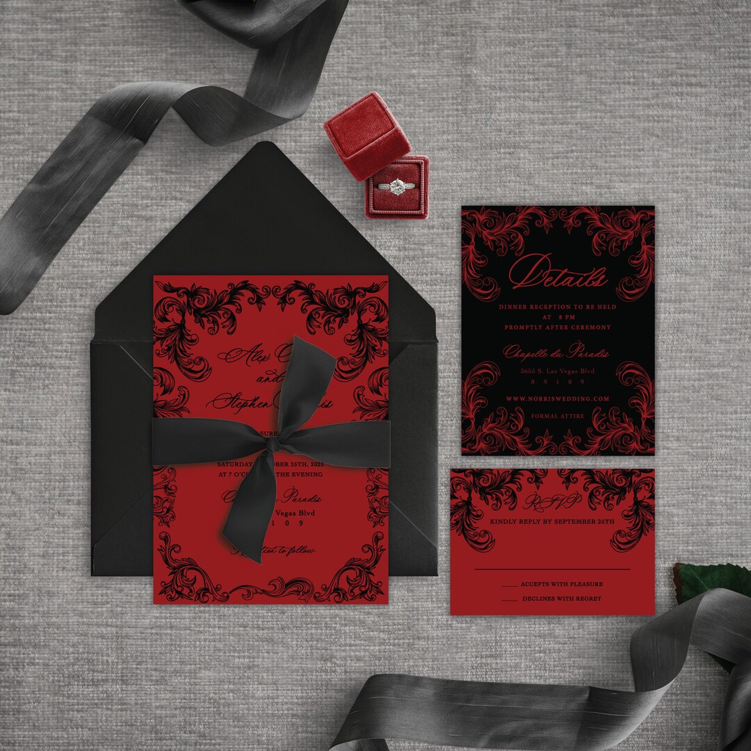 Red Gothic Wedding Invitation| Vampire Invitation| Red and Black ...