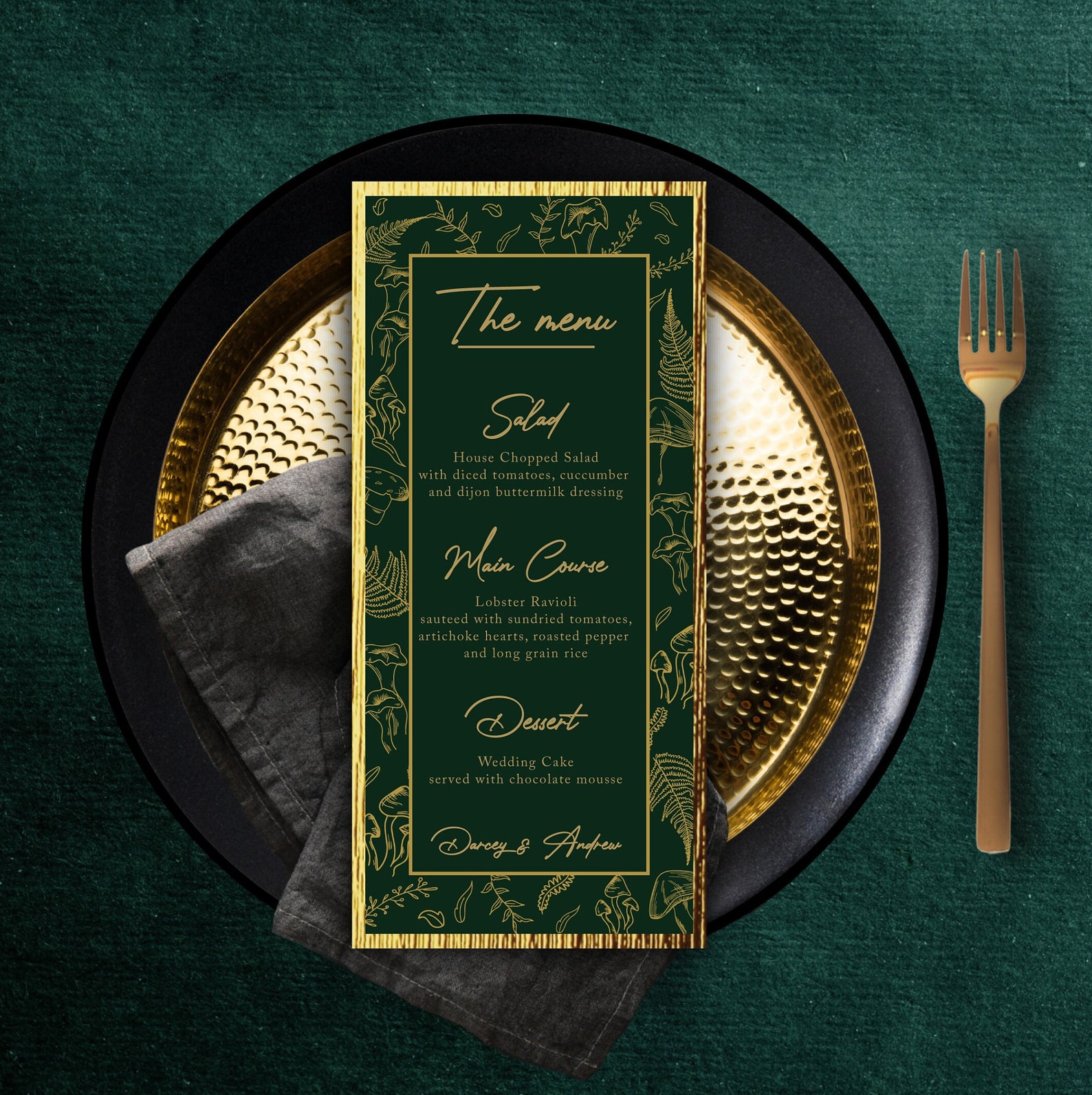 Forest Wedding Menu Woodsy Dark Forest Menu Green and Gold - Etsy