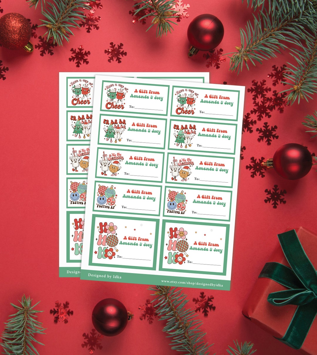 Retro Christmas Gift Tags Personalized Gift Tag Stickers 20 ...