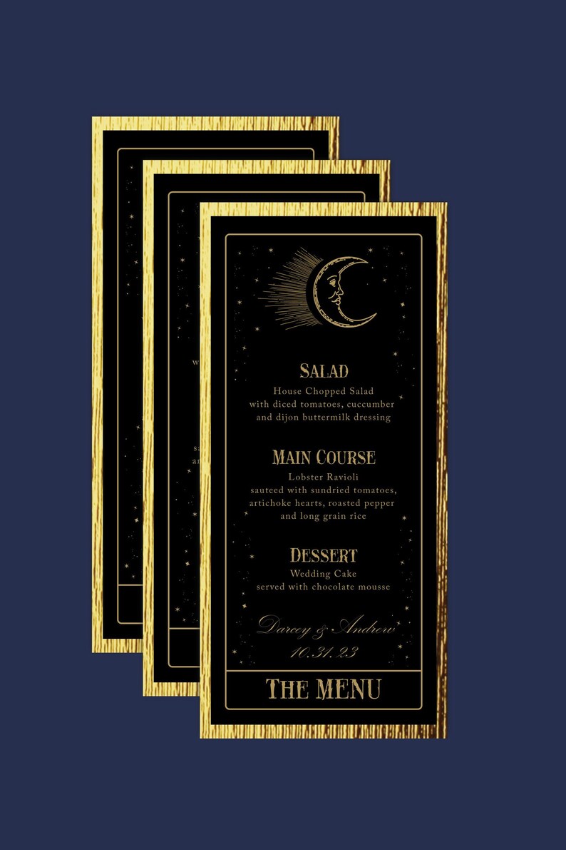 Tarot Wedding Menu Cards | Celestial Wedding Menu | Tarot Printed Menu ...