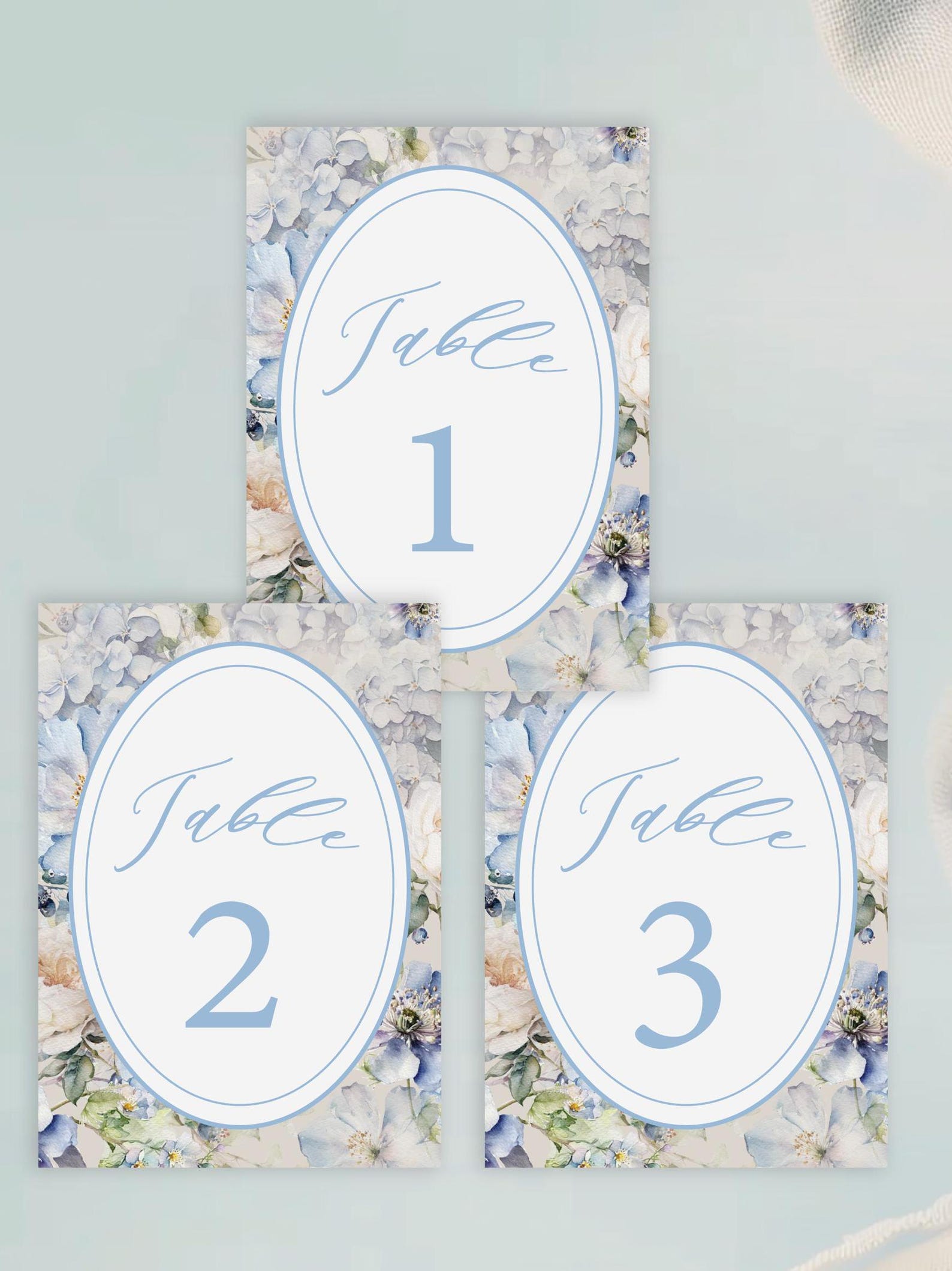 Dusty Blue Floral Table Number| Oval Table Number Cards| Watercolor ...