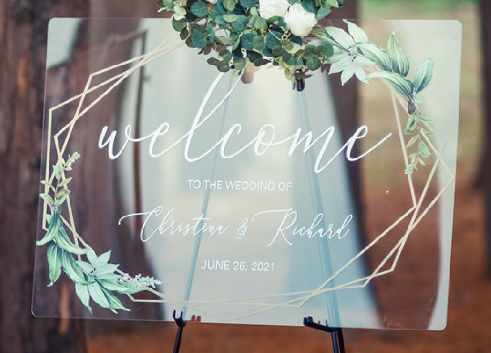 Modern Script Acrylic Sign Leafy Wedding Welcome Sign Boho Acrylic ...