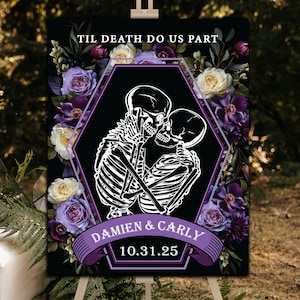 Skeleton Couple Wedding Sign| Gothic Floral Welcome Sign| Til Death Do ...