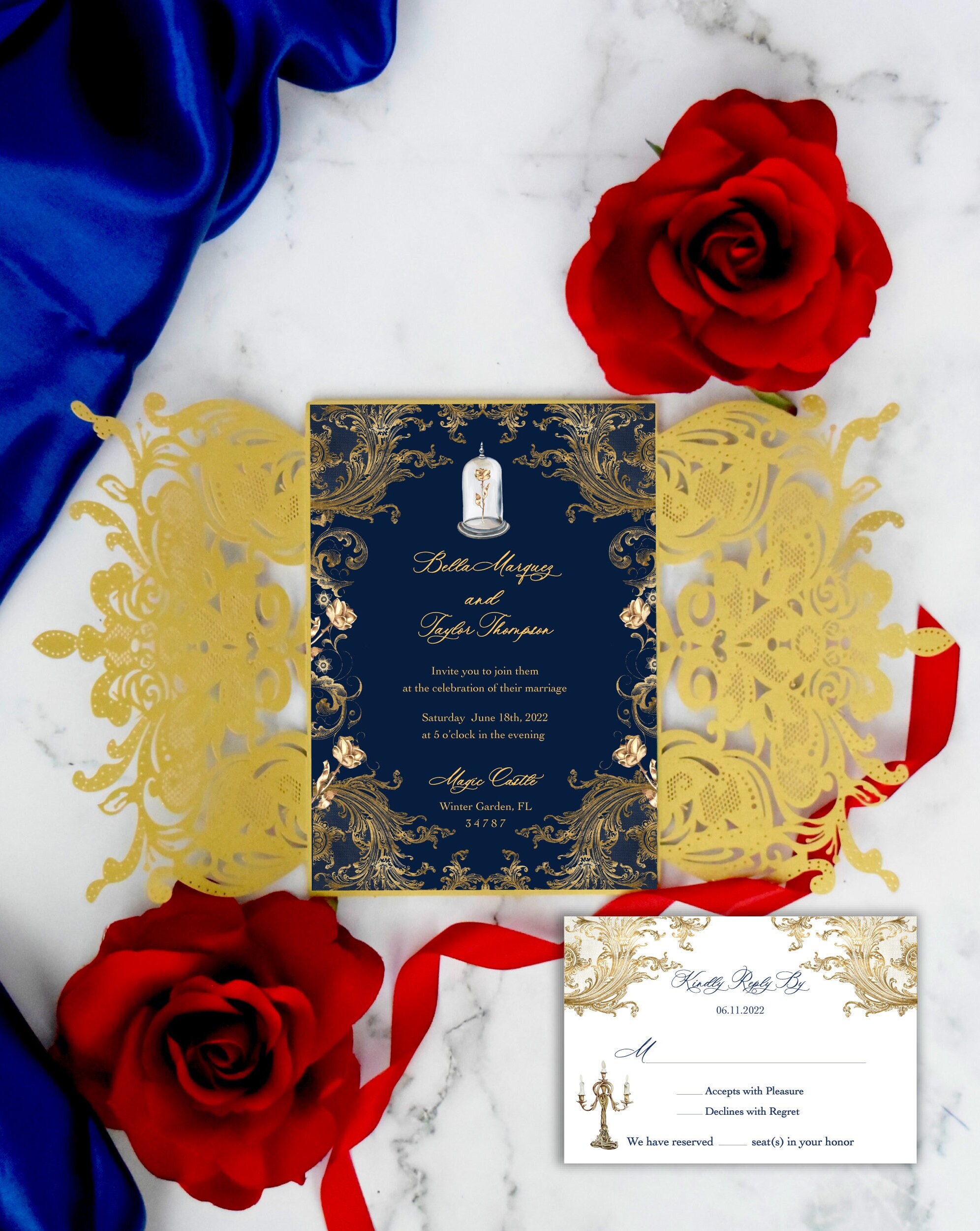 Fairy Tale Wedding Invitation Navy and Gold Invitation - Etsy