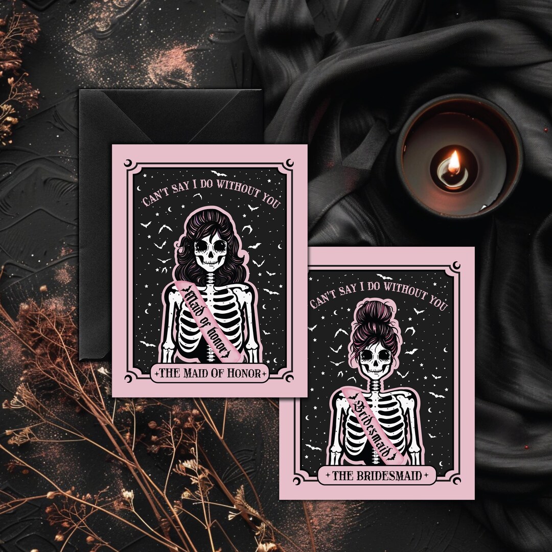 Pink Gothic Bridesmaid Tarot Card| Skeleton Bridesmaid Proposal Card ...