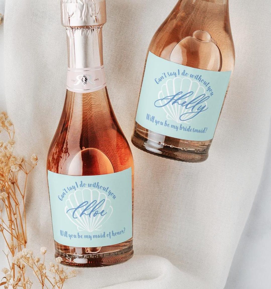 Coastal Seashell Mini Wine Bottle Labels | Bachelorette Proposal ...