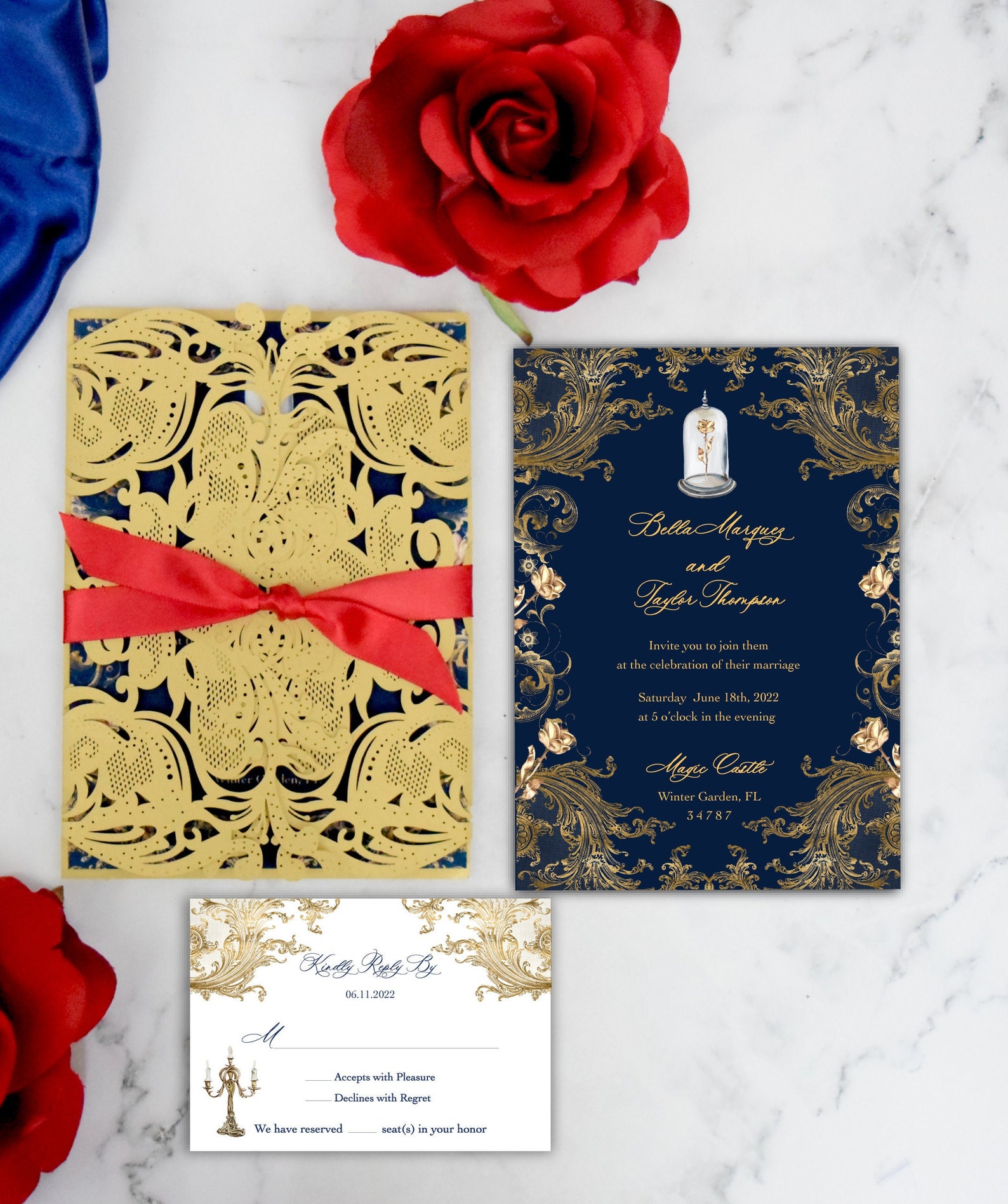 Fairy Tale Wedding Invitation Navy and Gold Invitation - Etsy