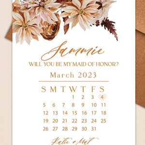 Calendar Bridesmaid Card Boho Bridesmaid Proposal Card Maid - Etsy