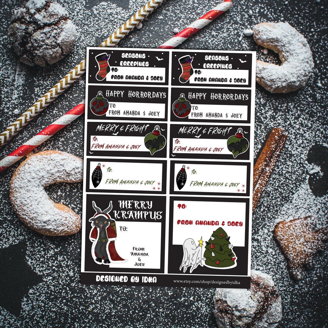Merry Krampus Gift Stickers Goth Christmas Gift Labels Personalized ...
