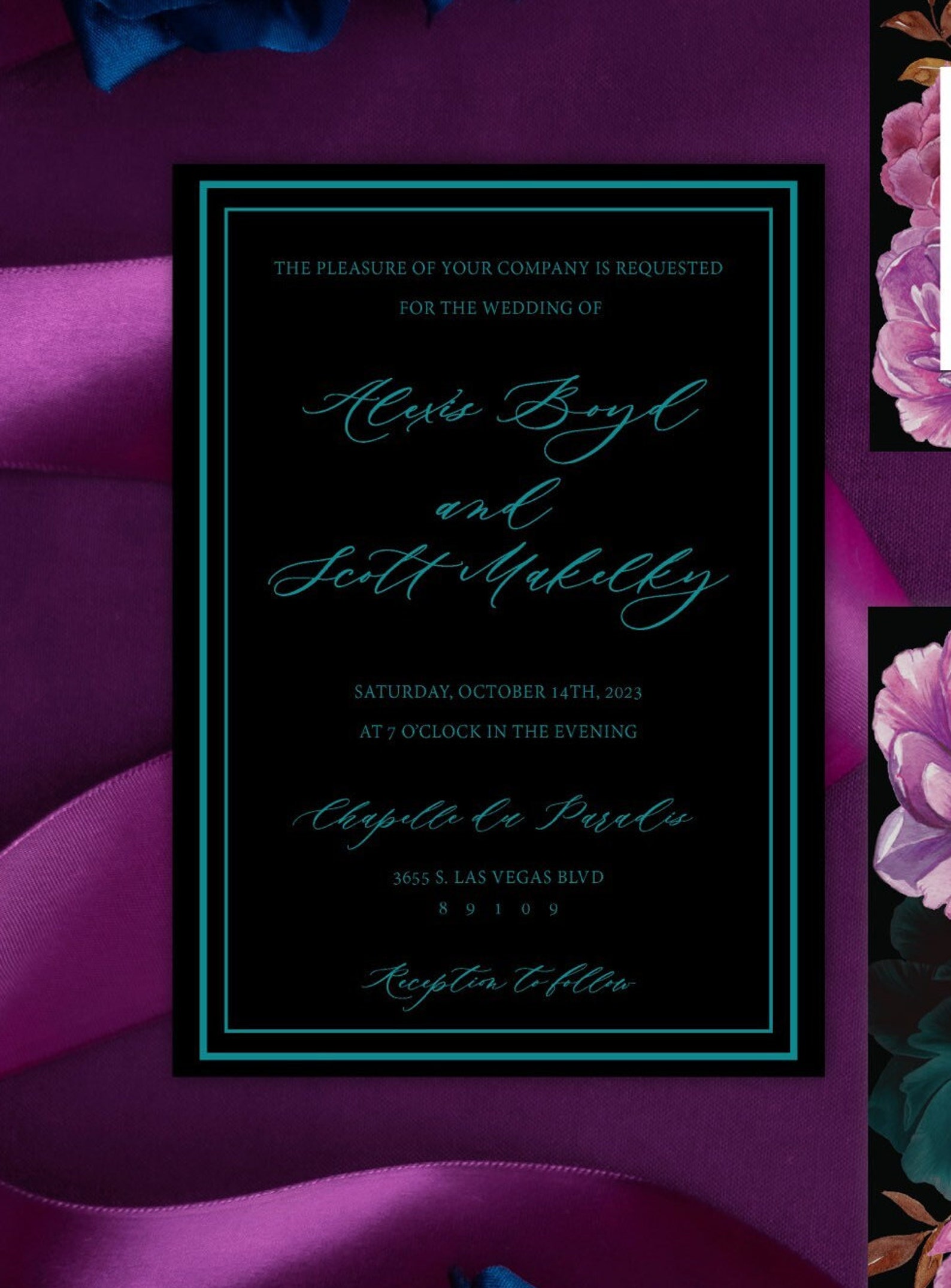Teal Wedding Invitation Jewel Tone Floral Wedding Invitation - Etsy
