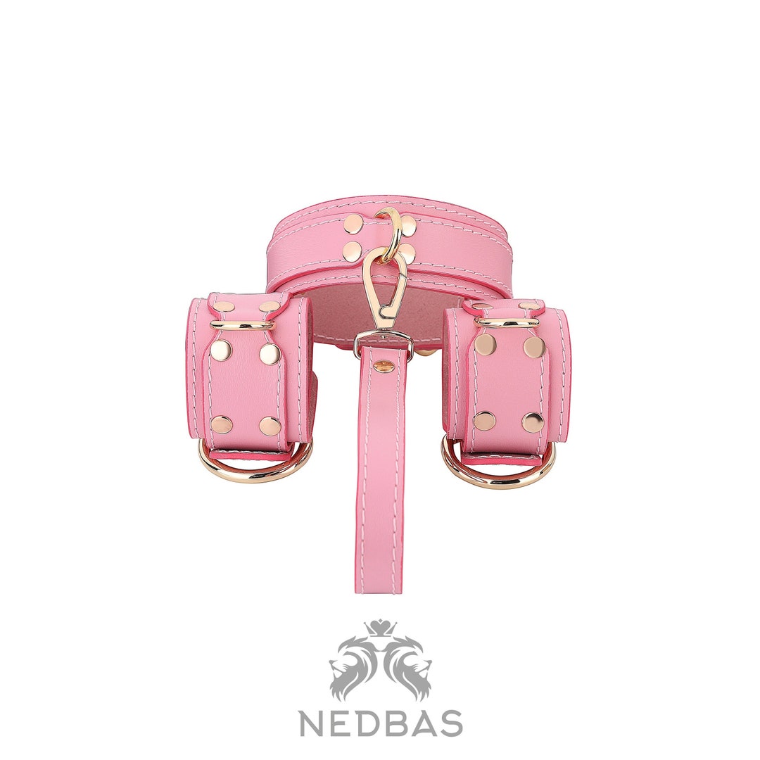 Collar and Cuff Set,pink Leather Collar,leather Choker With Leash ...