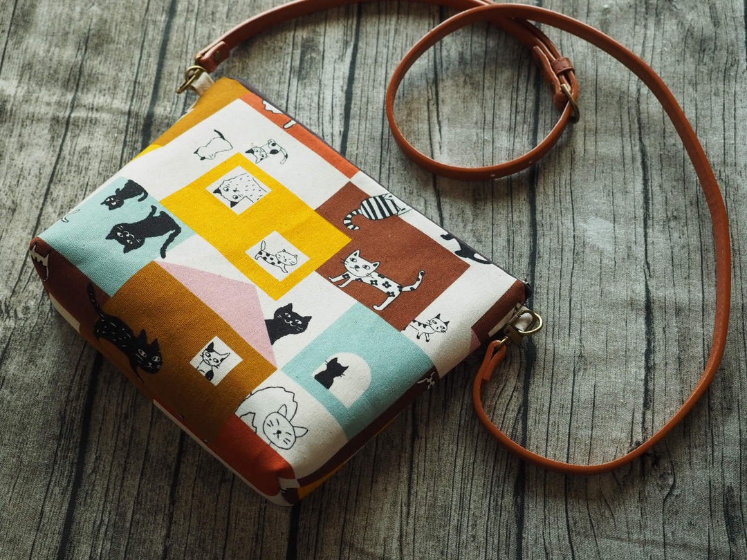 Japanese Cute Cat Crossbody Bag, Handmade Zipper Sling Bag - Etsy