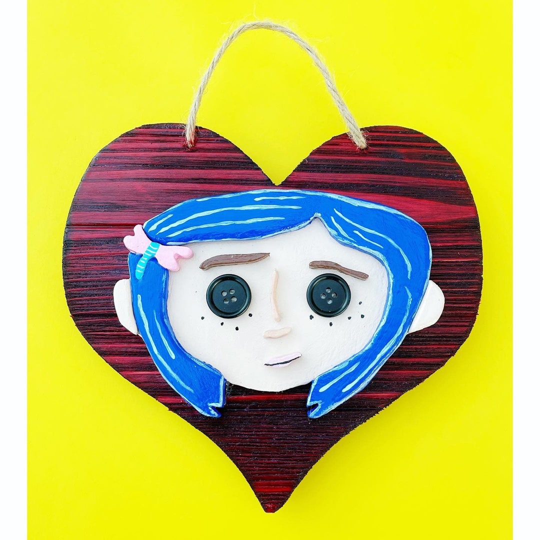 Coraline Button Eyes Wooden Wall Art on Heart Plaque - Etsy