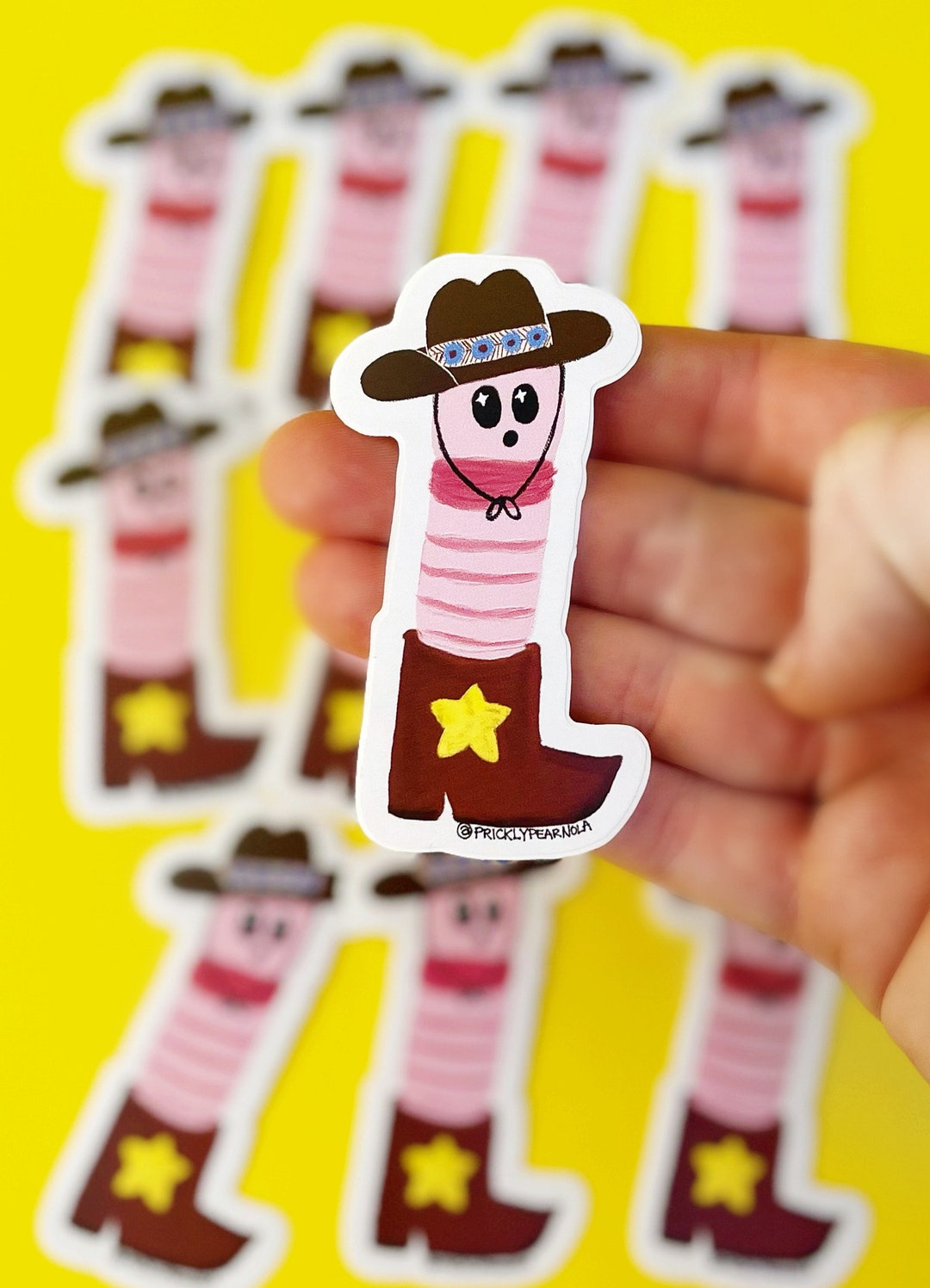 Earthworm Cowboy 3” Sticker, Cute Worm Art Decal, Kawaii Earthworm ...