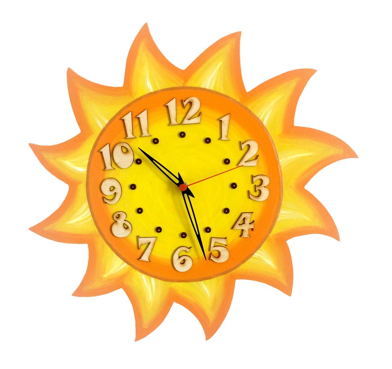 Handpainted Wooden Kid's Wall Clock SUN - Children's Gift - Silent - Etsy