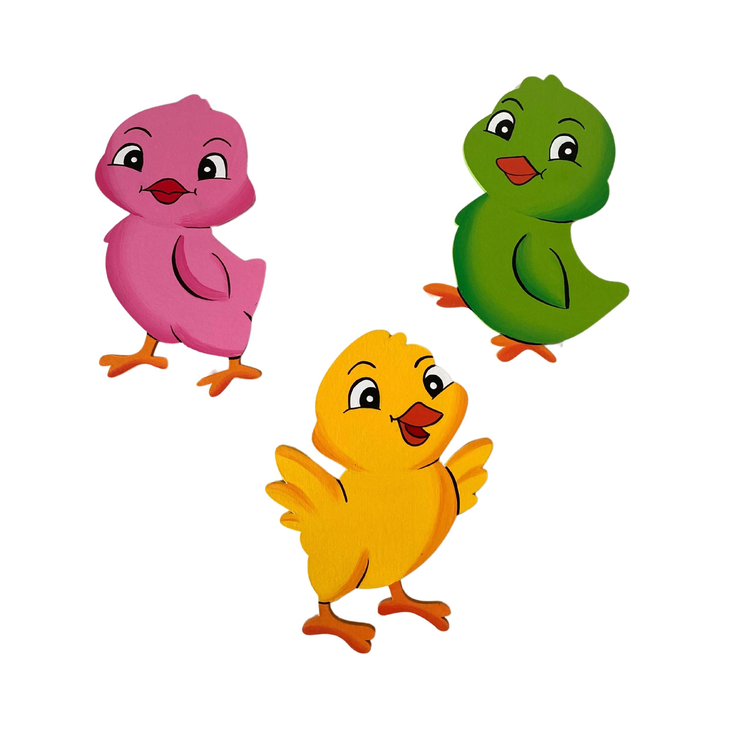 Set of Colorful Easter Chicks Hand-painted Wooden Kids Wall Decoration ...