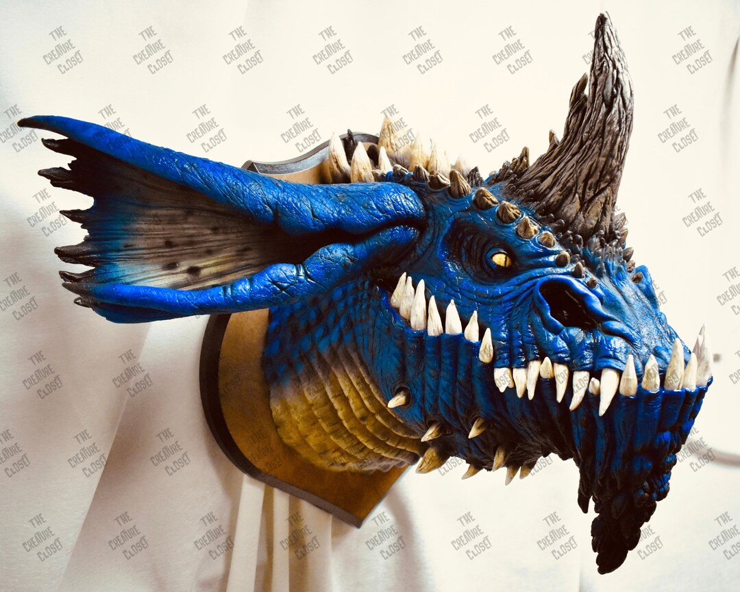 Huge Life Size Blue Dragon Trophy Bust Dungeons and Dragons E5 Wall ...