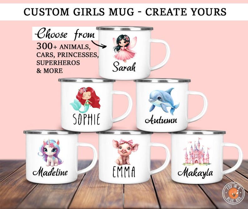 Personalized Kids Mug: Custom Cartoon Graphics, Enamel or Ceramic - Etsy