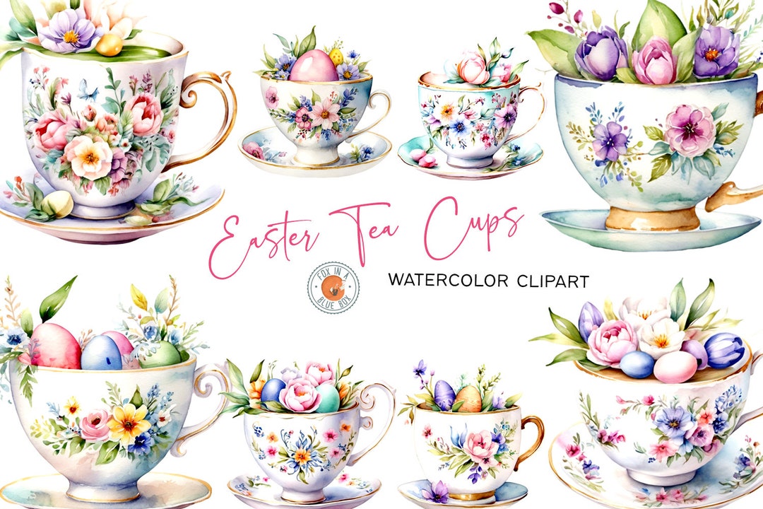 Easter Tea Cups Clipart, Watercolor Easter Tea Cups in PNG Format ...