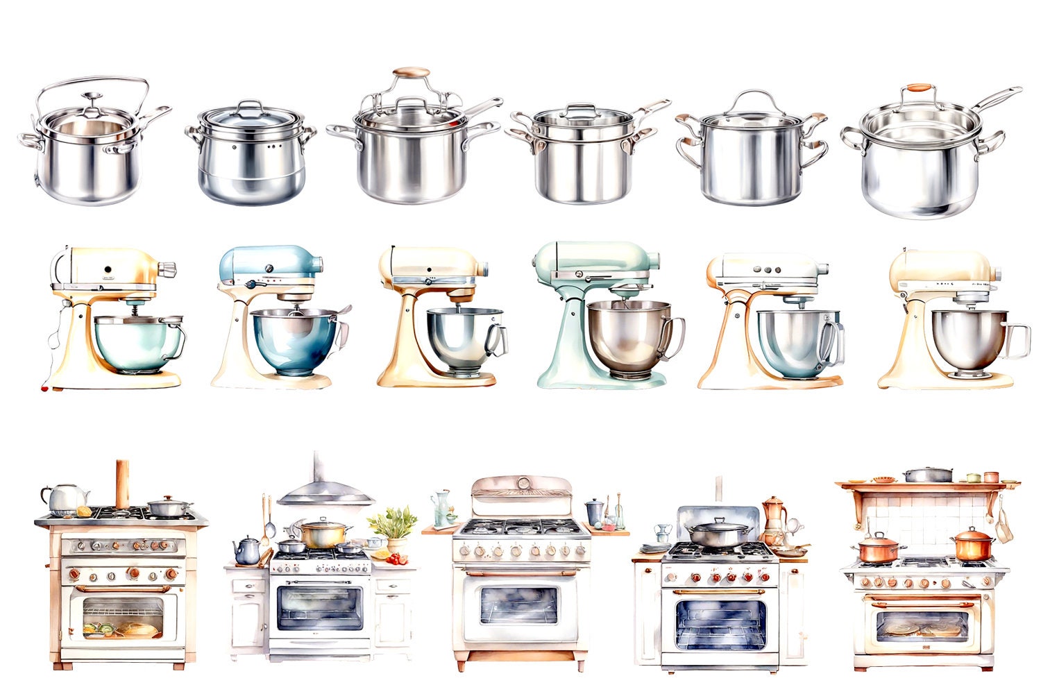 Kitchen Utilities Clipart, Kitchen Utilities in PNG Format, Watercolor ...