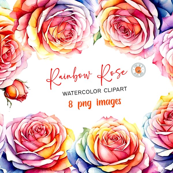 Rainbow Rose Clipart - Etsy
