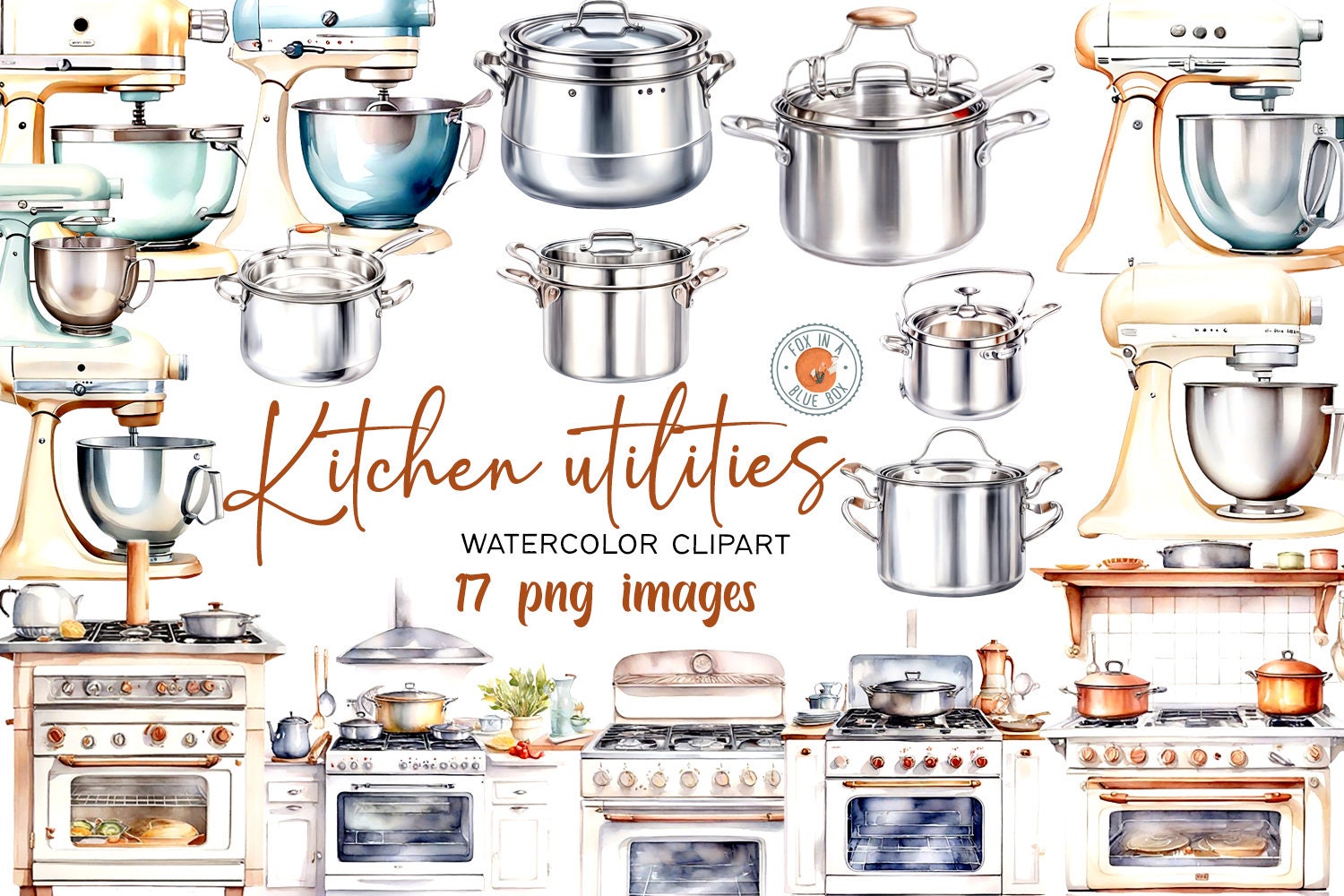 Kitchen Utilities Clipart, Kitchen Utilities in PNG Format, Watercolor ...