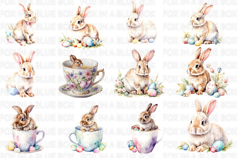 Watercolor Easter Bunny Clipart Bundle (PNG) - Etsy