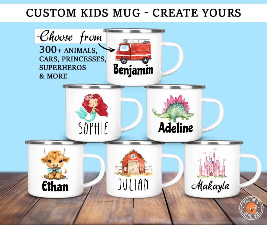Personalized Kids Enamel Mug: Custom Graphics & Name - Etsy