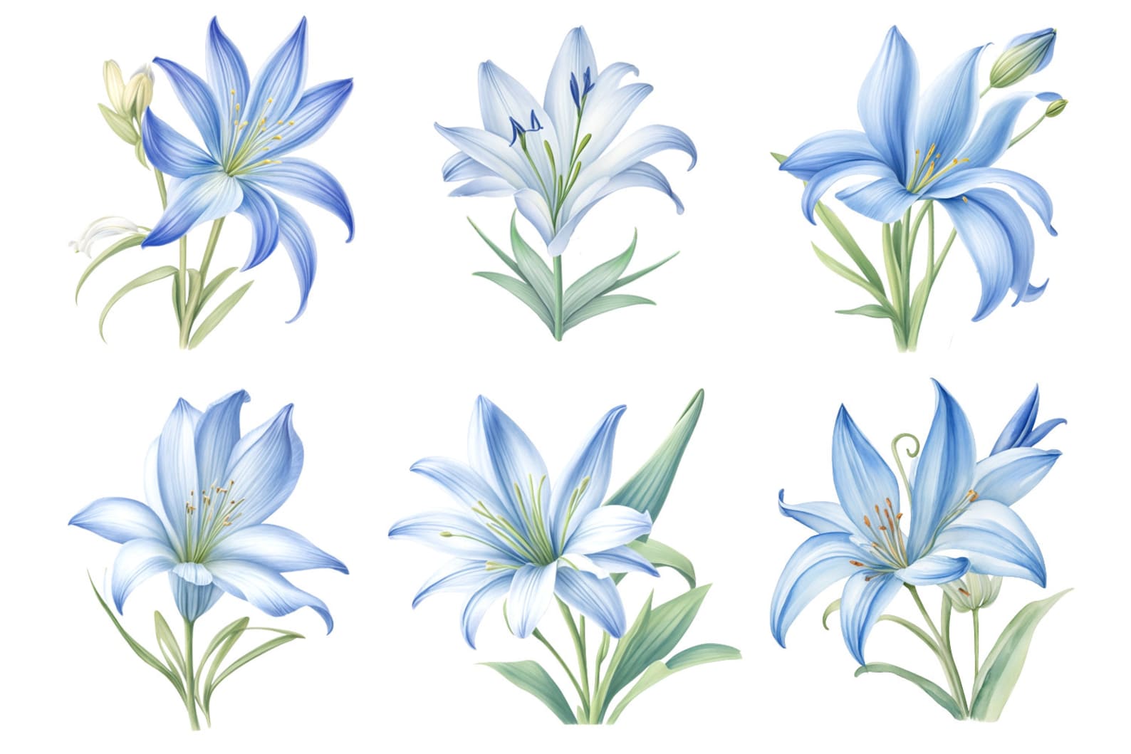 Blue Lily Clipart, Blue Lily Flowers in PNG Format, Watercolor Blue ...