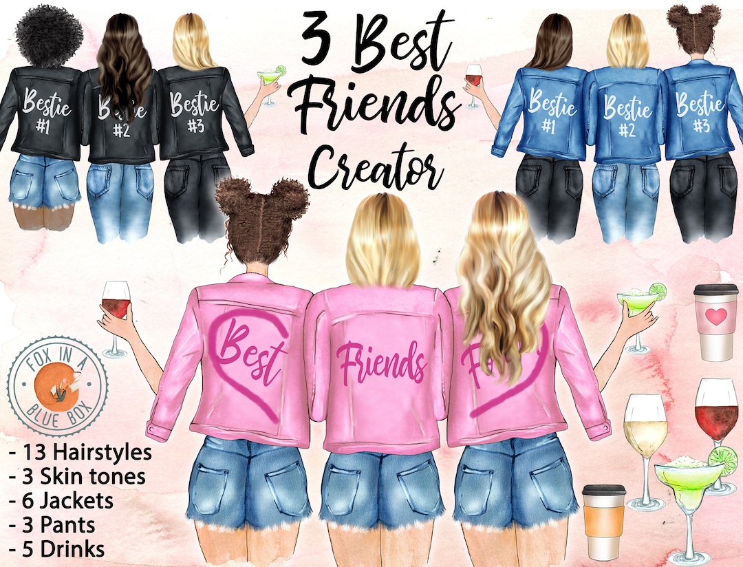 3 GIRLS Best Friends Clipart Best Friends Jackets BFF Clipart Soul ...